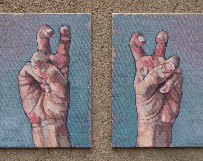 Contemporary Fine Art Oil Painting Diptych, Air Quotes, Hand Gestures ...