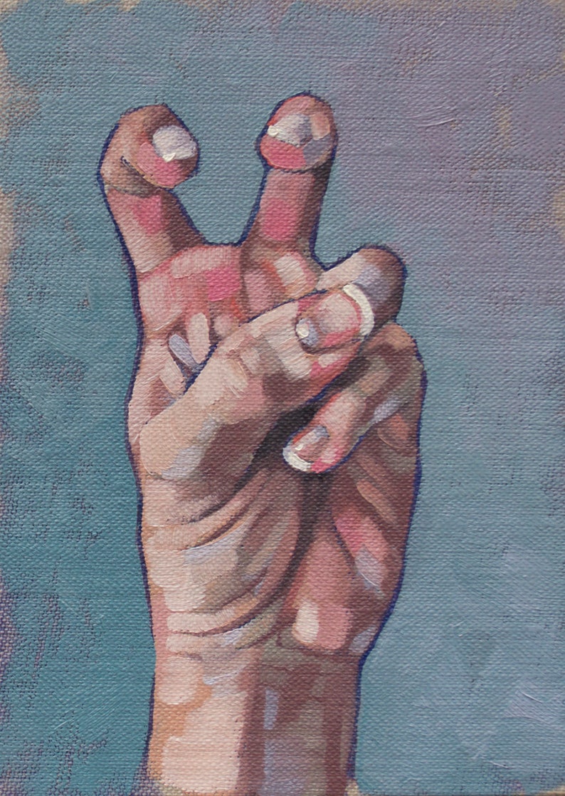 Contemporary Fine Art Oil Painting Diptych Air Quotes Hand | Etsy