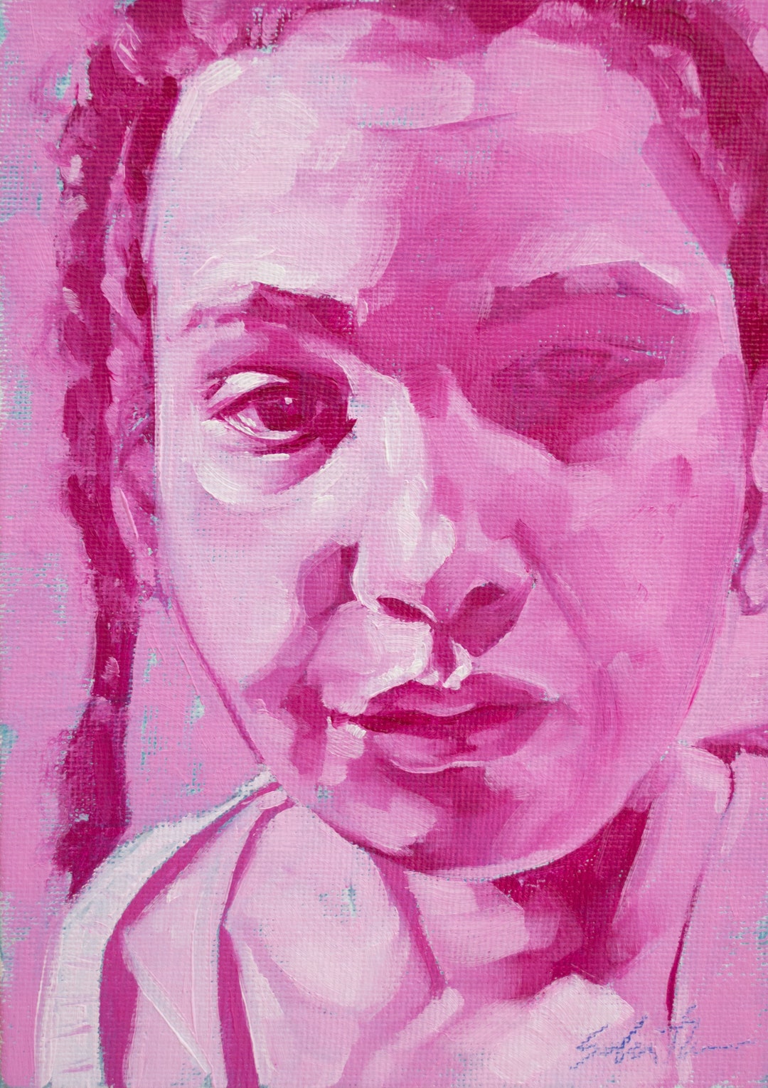 Magenta Pink Portrait Painting, Small Oil Painting - "head 29/100" - Etsy
