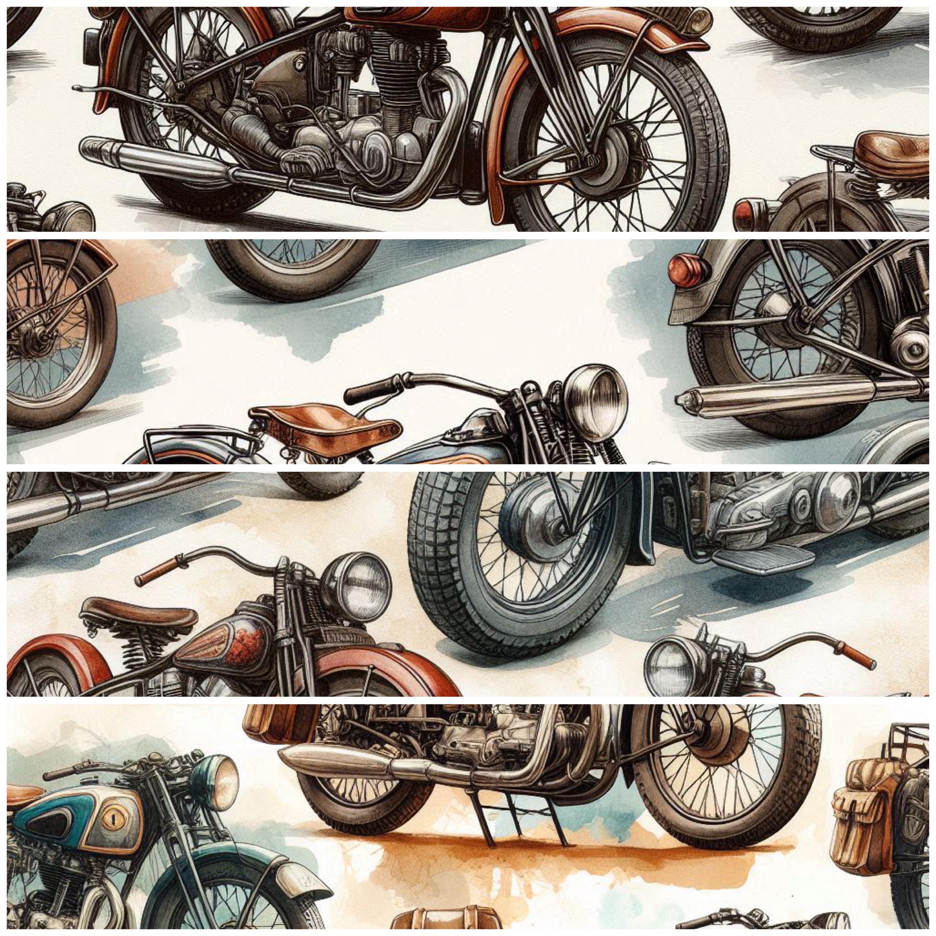Digital Paper Vintage Classic Motorcycle 4 Pack Different Designs ...