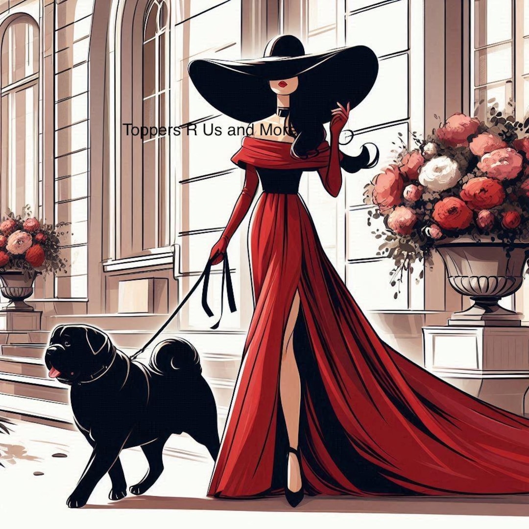 Beautiful Elegant Lady and Dog Digital Download for Card Making, Stic ...