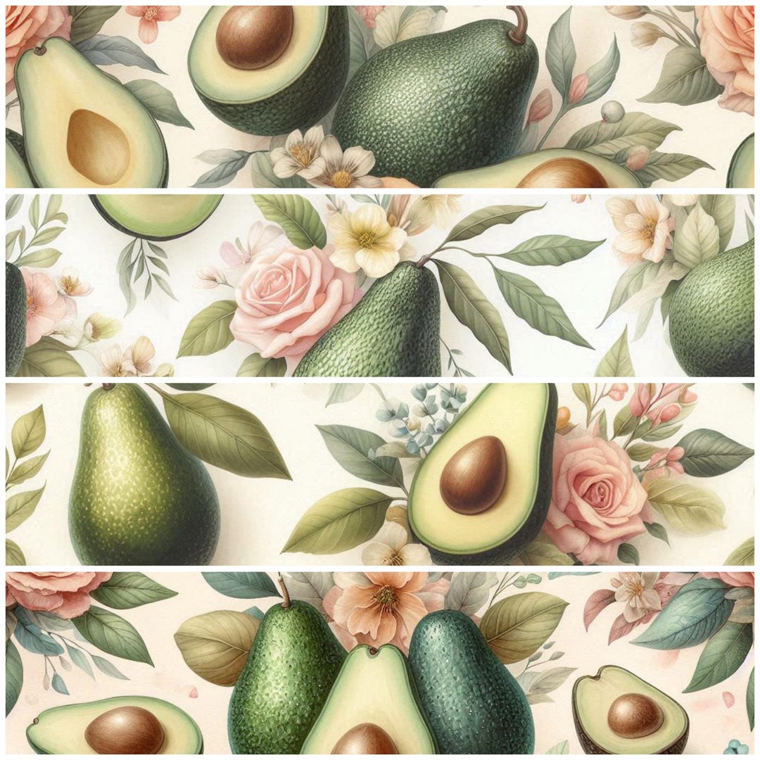 Digital Paper Avocado 4 Pack Different Designs Watercolour Wallpaper ...