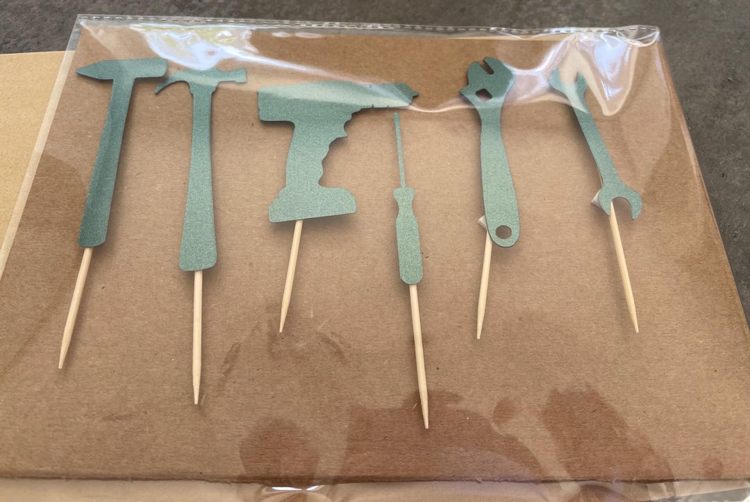 Cupcake Toppers Workman Tools Drill Spanner Hammer a Pk of 6 Cake ...