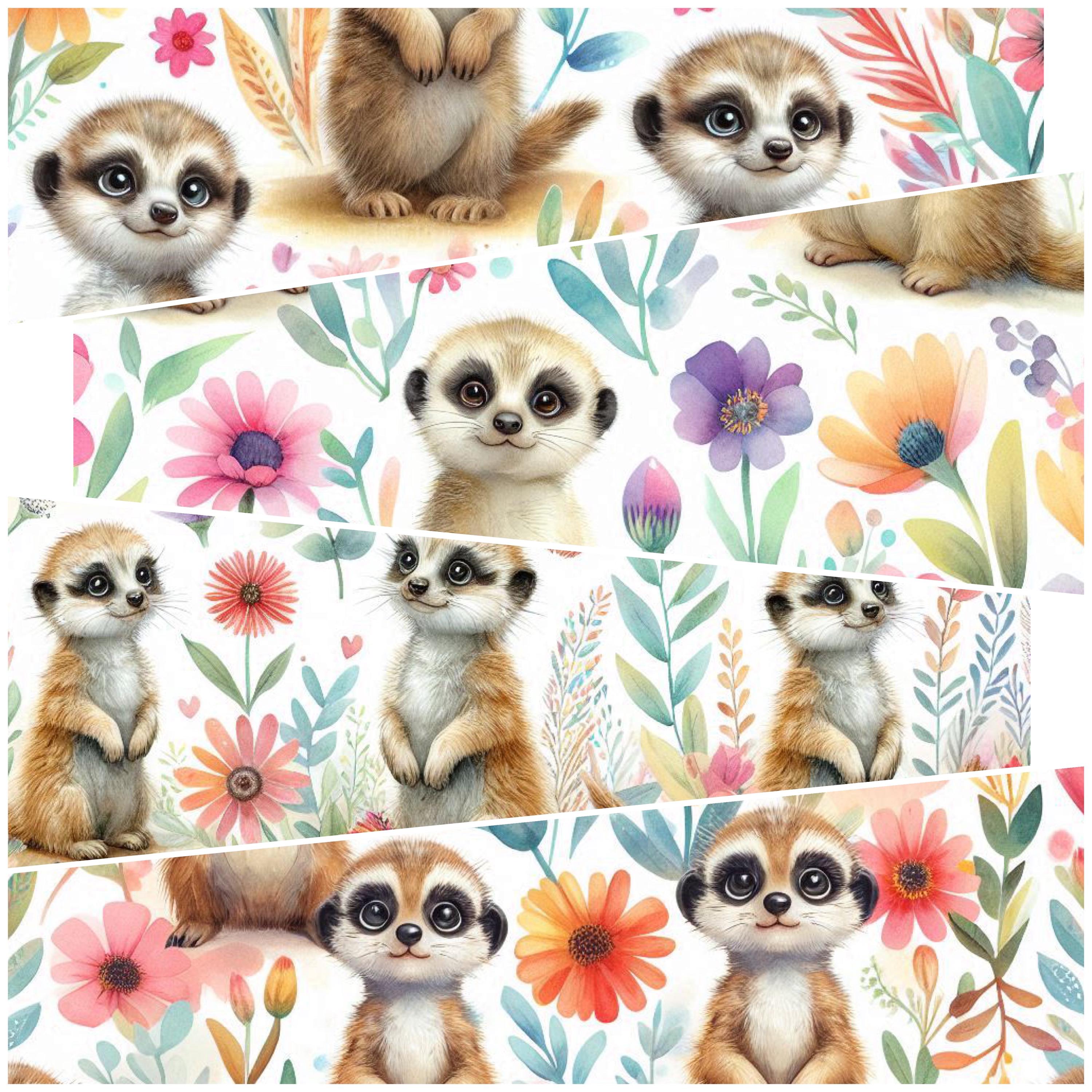 Digital Paper Cute Fun Meerkats 4 Pack Different Designs Watercolour ...