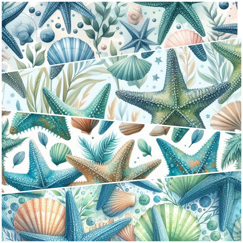 Digital Paper Starfish 4 Pack Different Designs Watercolour Wallpaper ...