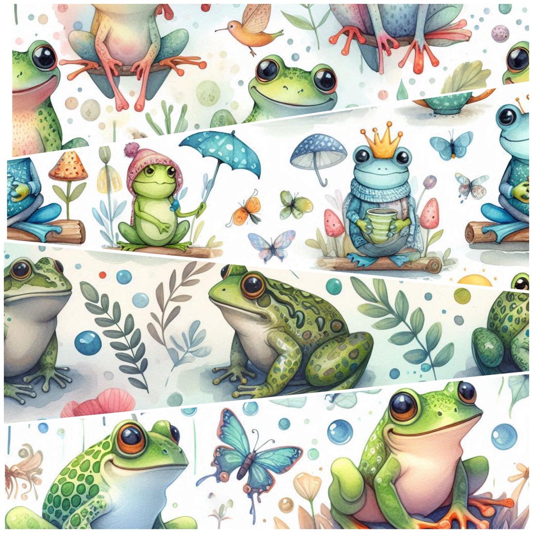 Digital Paper Frogs 4 Pack Different Designs Watercolour Wallpaper ...