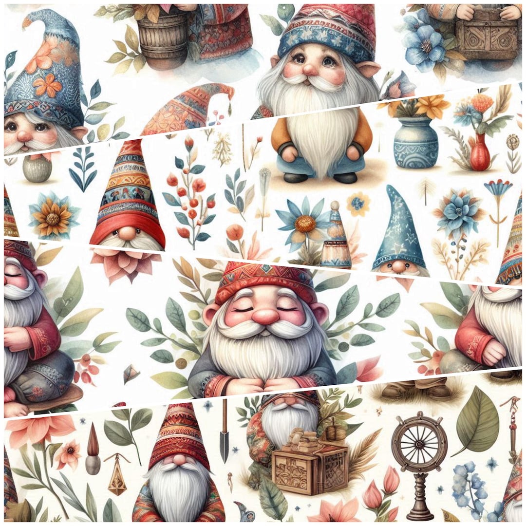 Digital Paper Boho Gnome Gonk 4 Pack Different Designs Watercolour ...