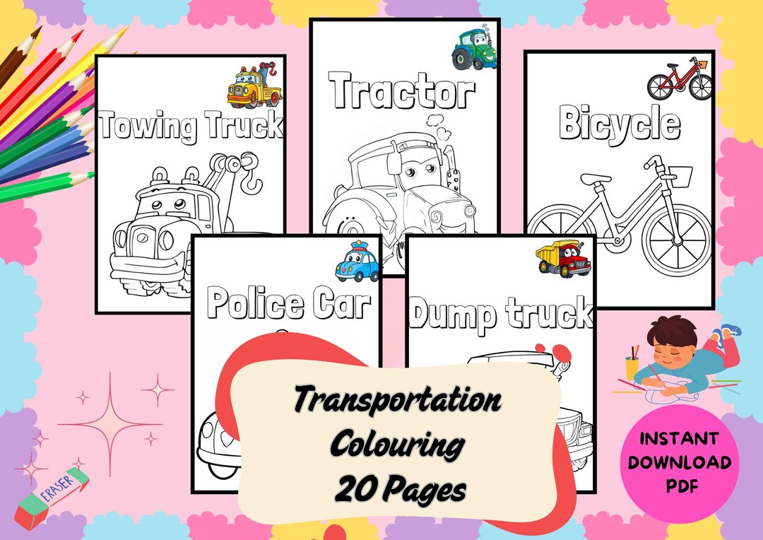 Transportation Colouring Page, 20 Printable Colouring Pages, Instant ...