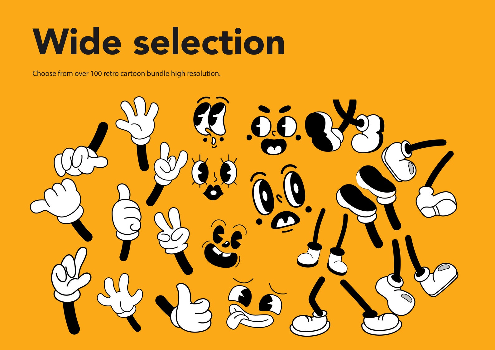 Vector Illustrations Body Set Retro Cartoon Vector Hands | PNG Design ...