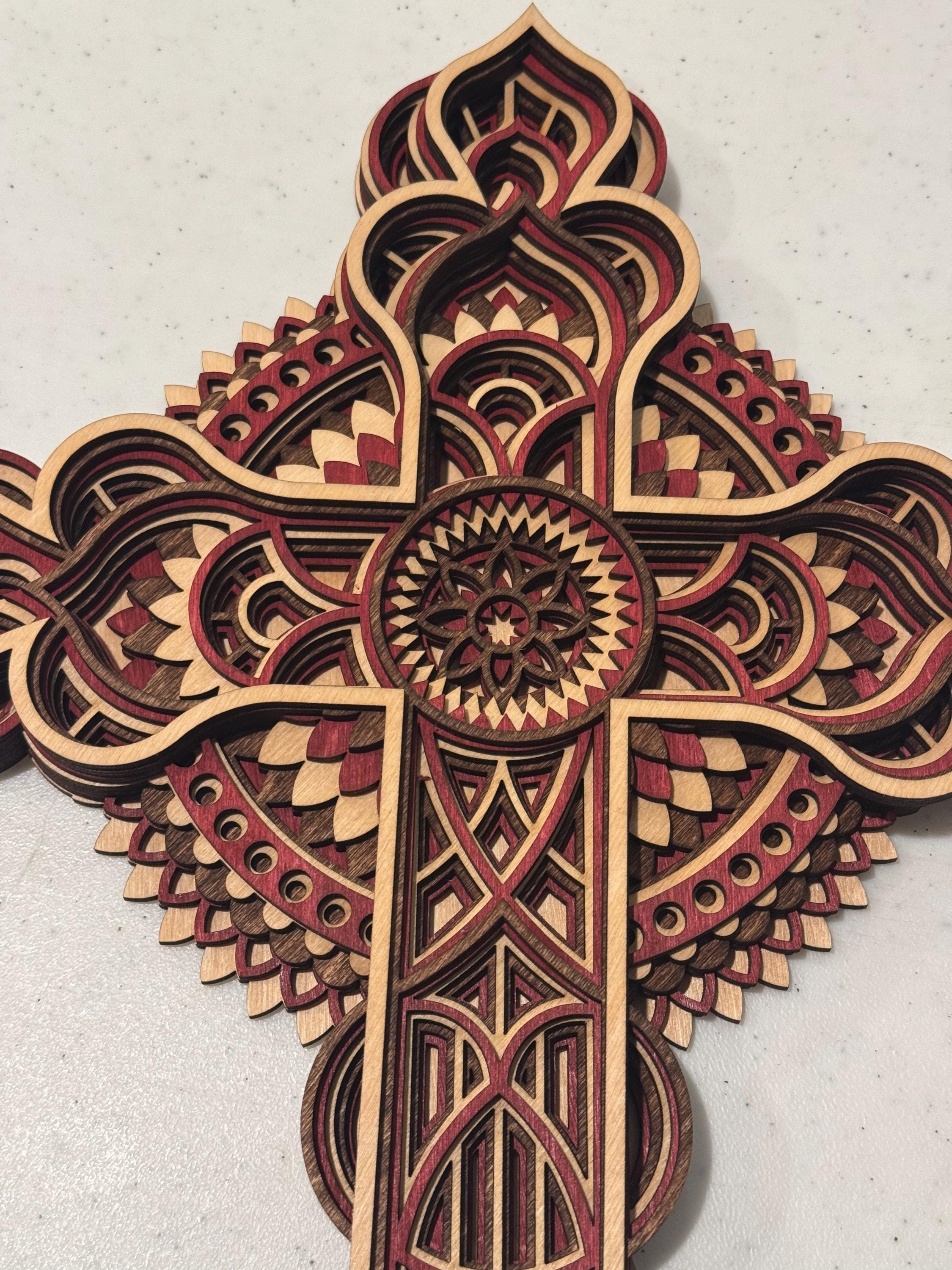 3D Layered Mandala Cross - 7 Layered Wood Art Decor | Hand Painted and ...