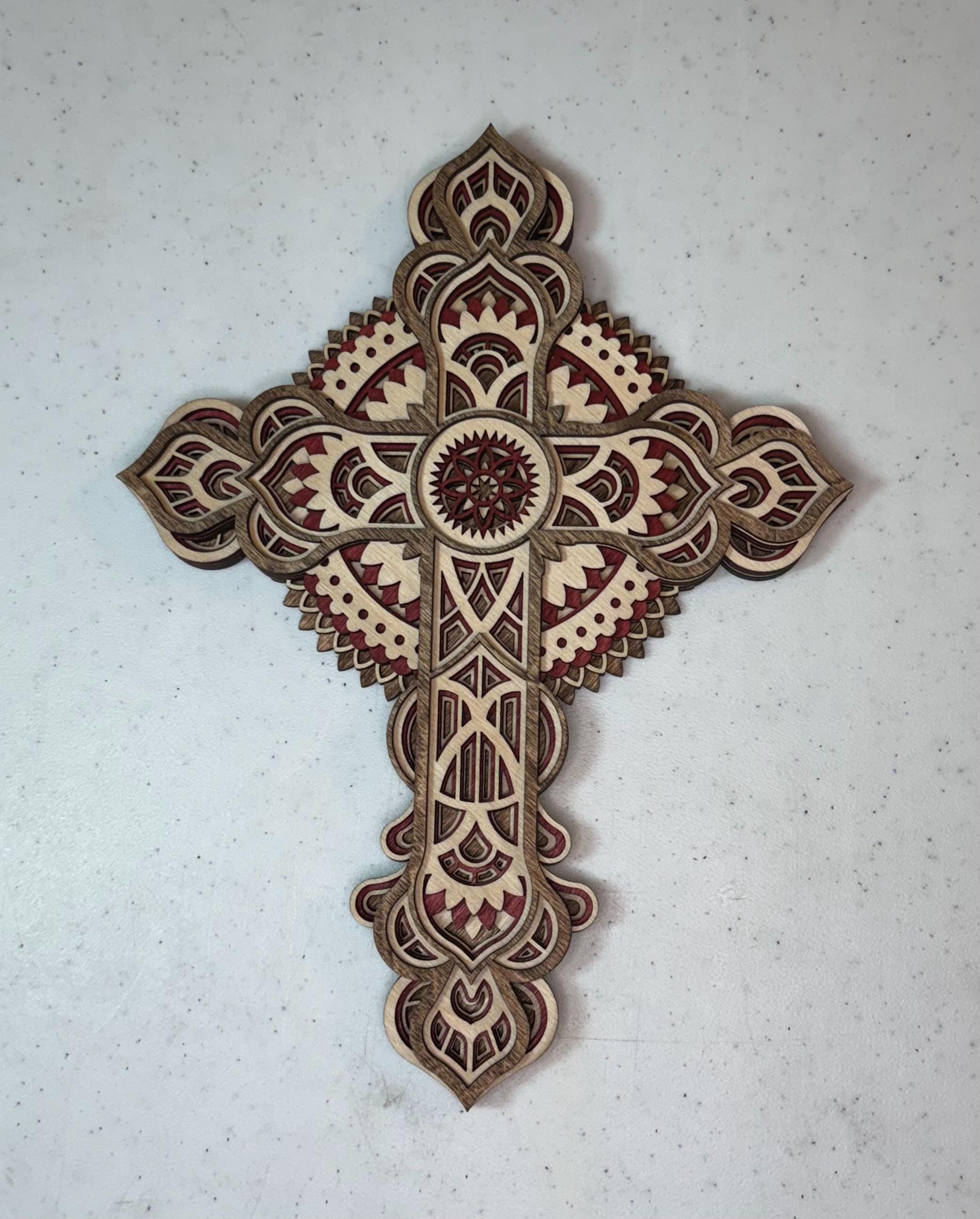 3D Layered Mandala Cross - 7 Layered Wood Art Decor | Hand Painted and ...