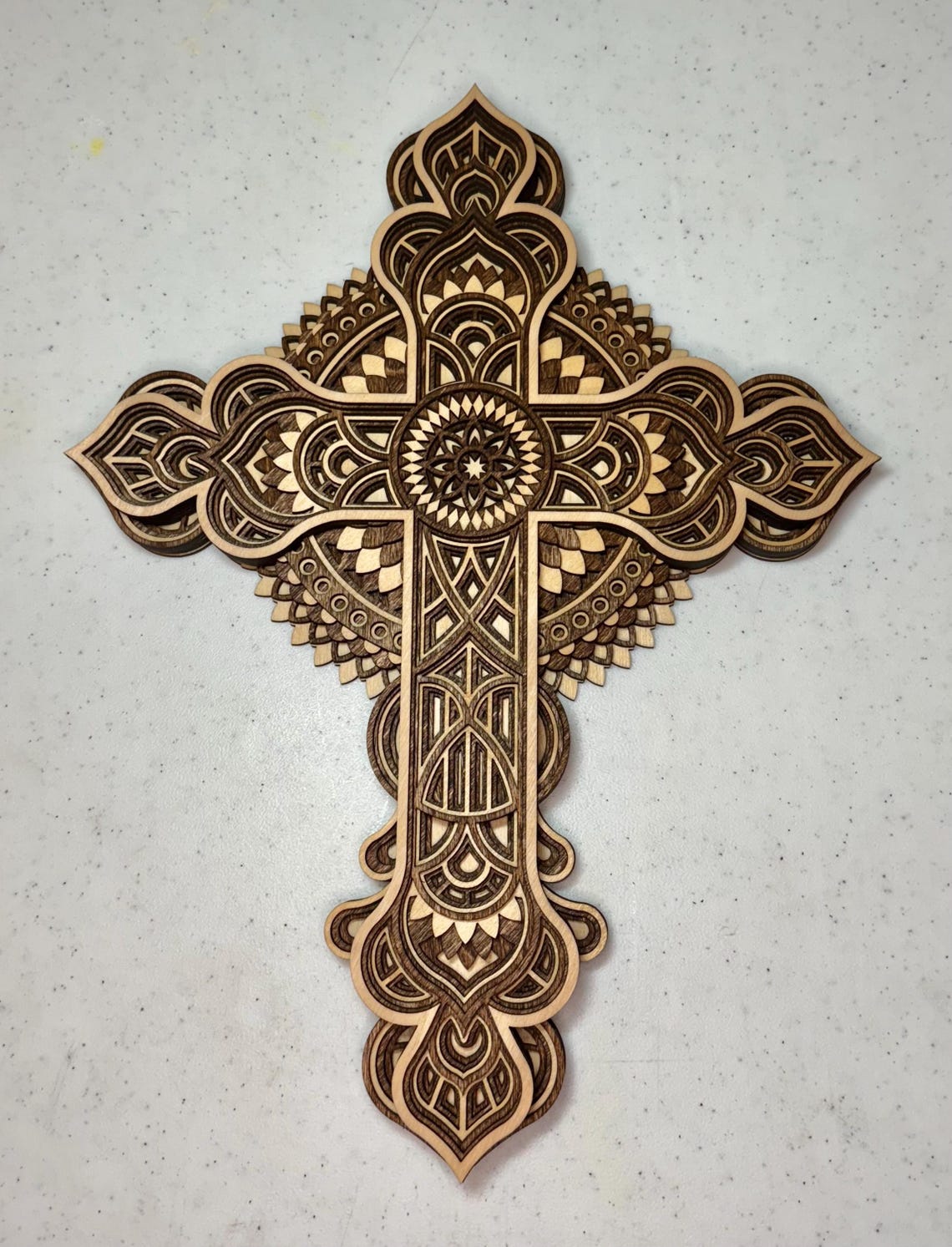 3D Layered Mandala Cross - 7 Layered Wood Art Decor | Hand Painted and ...