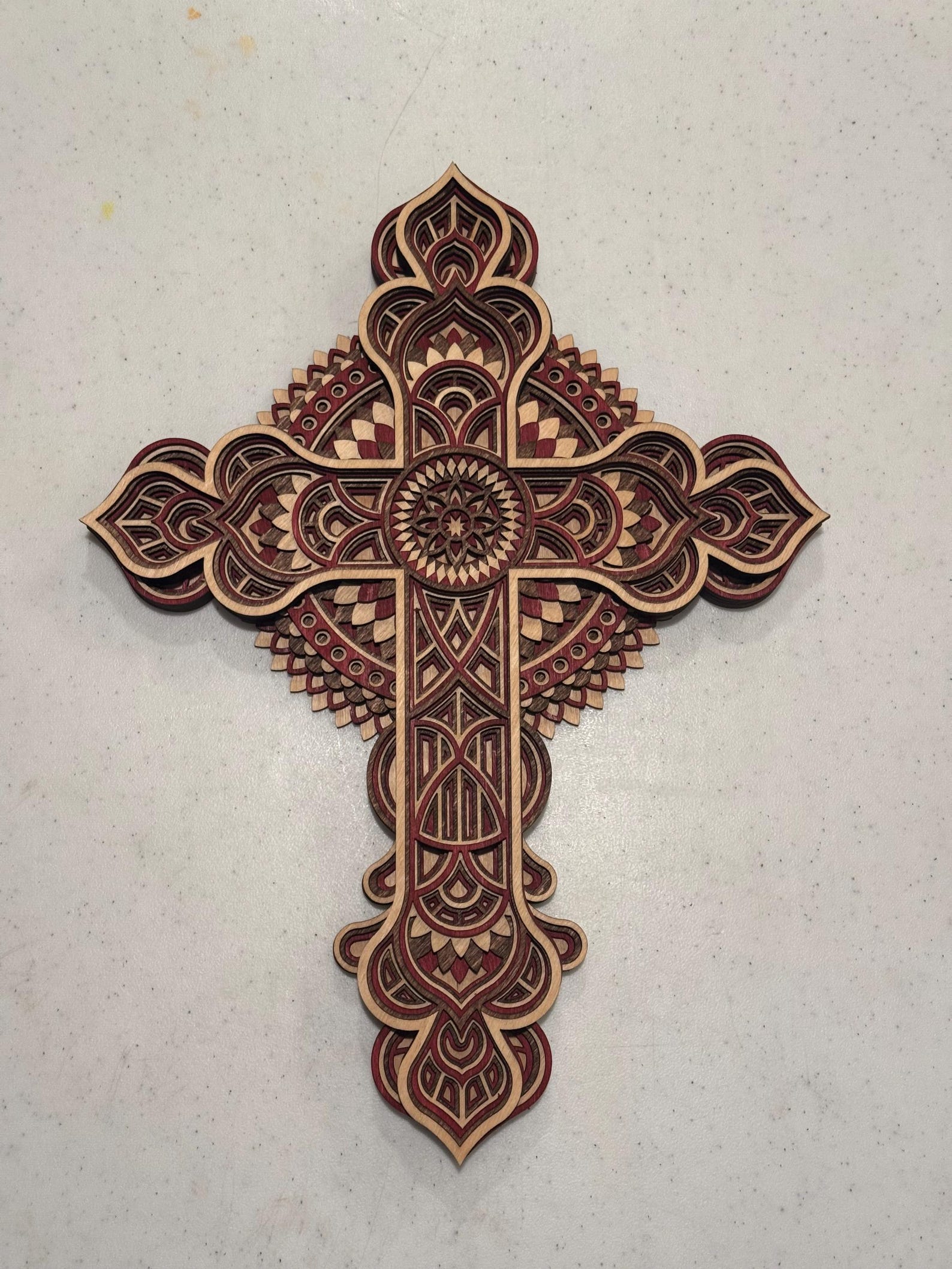 3D Layered Mandala Cross - 7 Layered Wood Art Decor | Hand Painted and ...