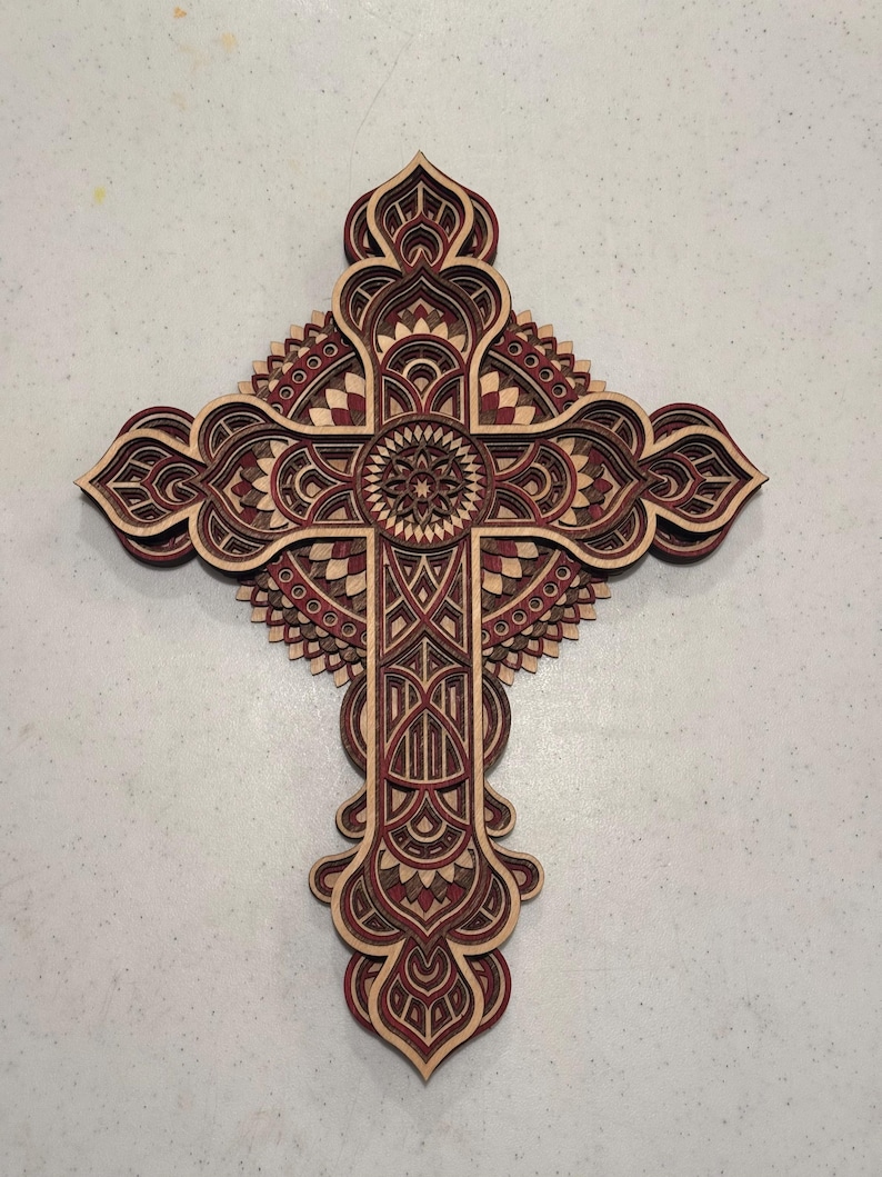 3D Layered Mandala Cross - 7 Layered Wood Art Decor | Hand Painted and ...