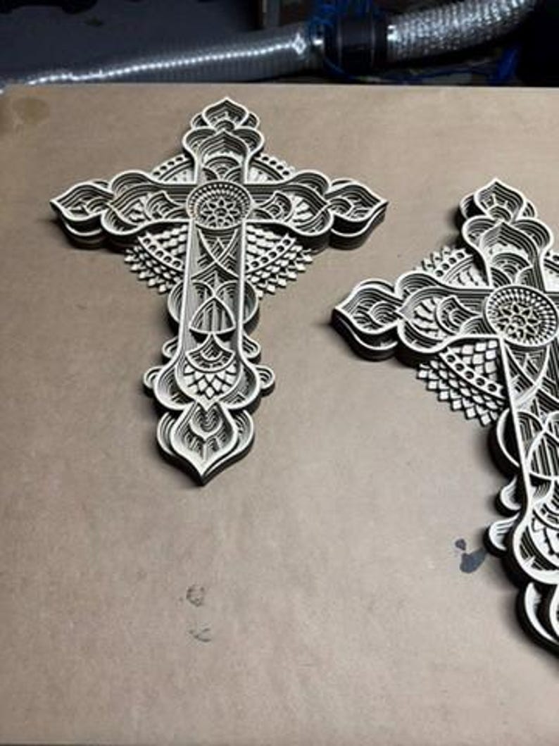 3D Layered Mandala Cross - 7 Layered Wood Art Decor | Hand Painted and ...