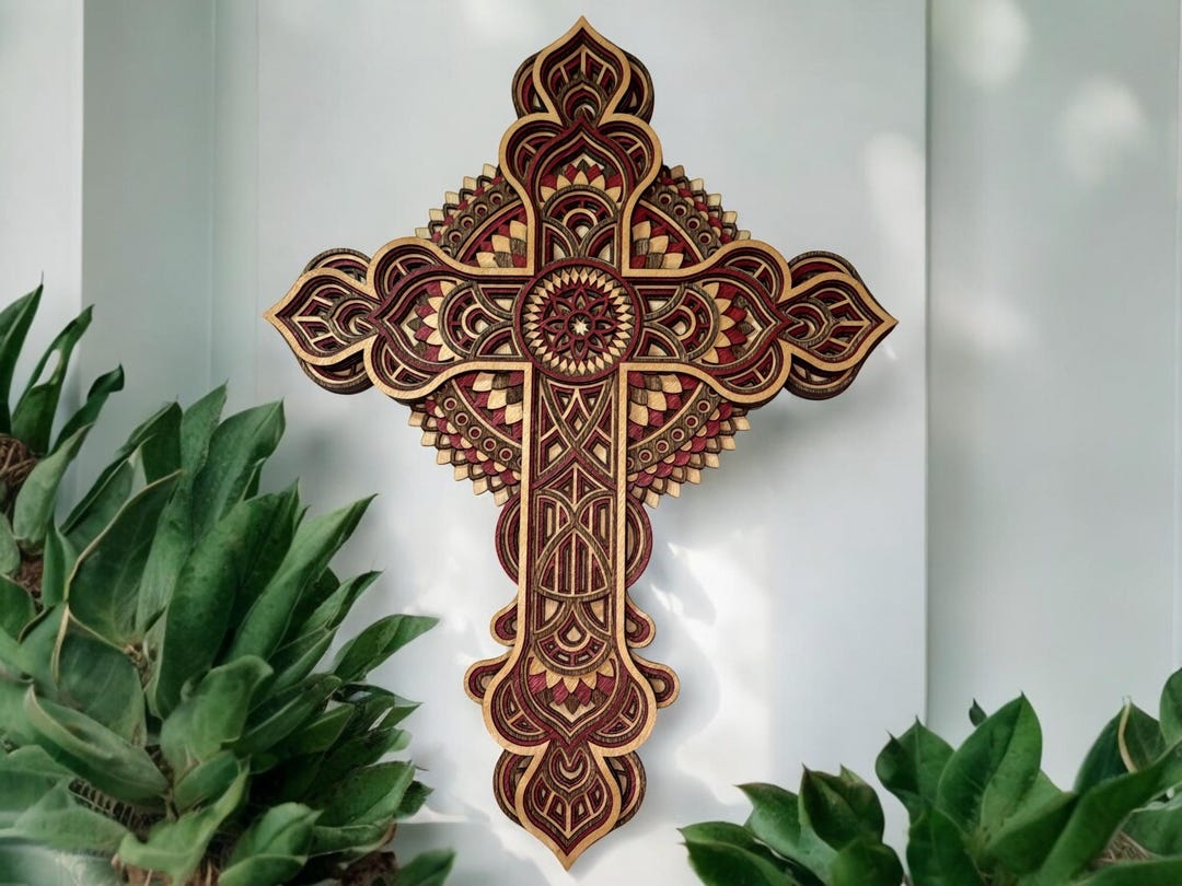 3D Layered Mandala Cross - 7 Layered Wood Art Decor | Hand Painted and ...