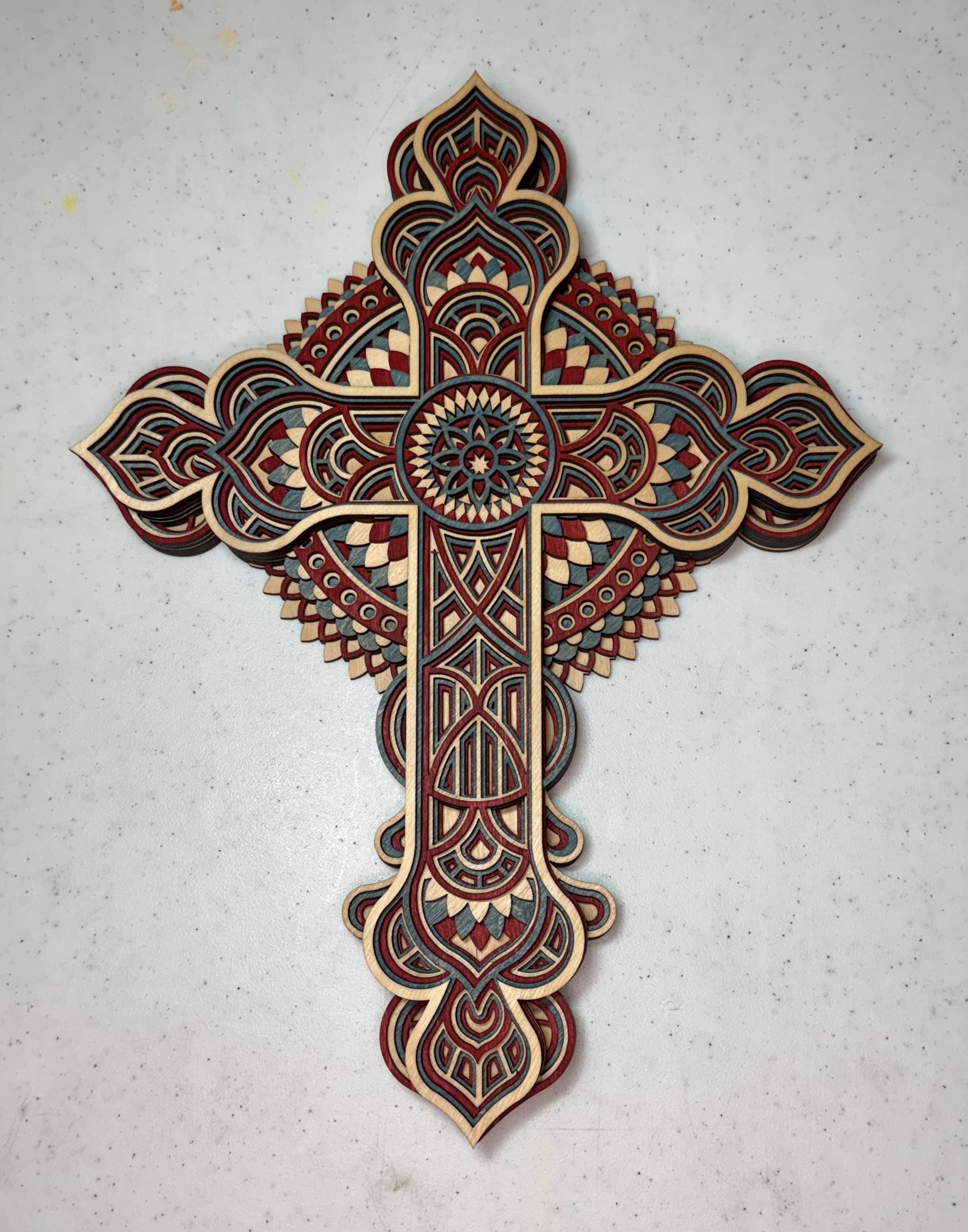 3D Layered Mandala Cross - 7 Layered Wood Art Decor | Hand Painted and ...