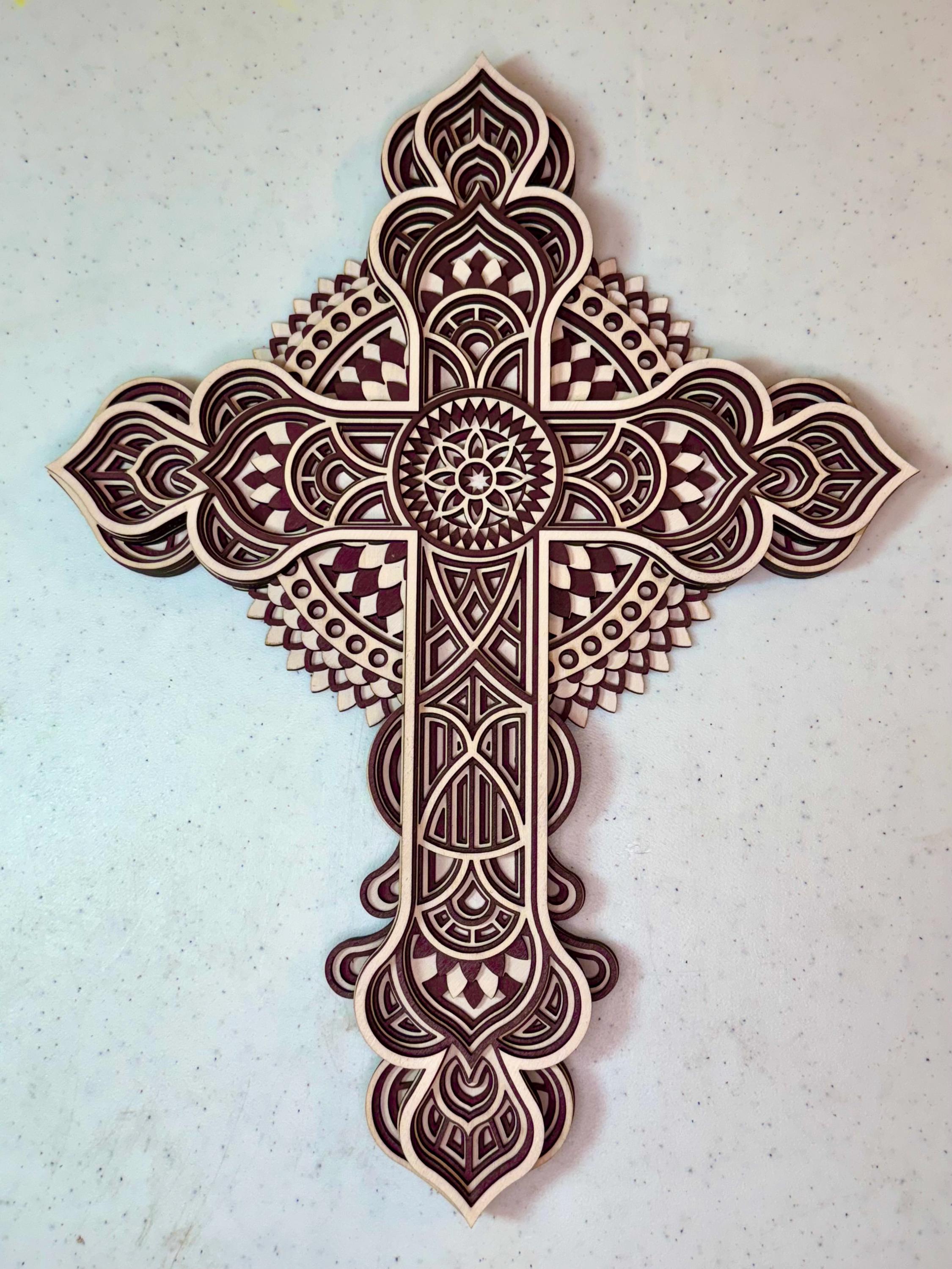 3D Layered Mandala Cross - 7 Layered Wood Art Decor | Hand Painted and ...