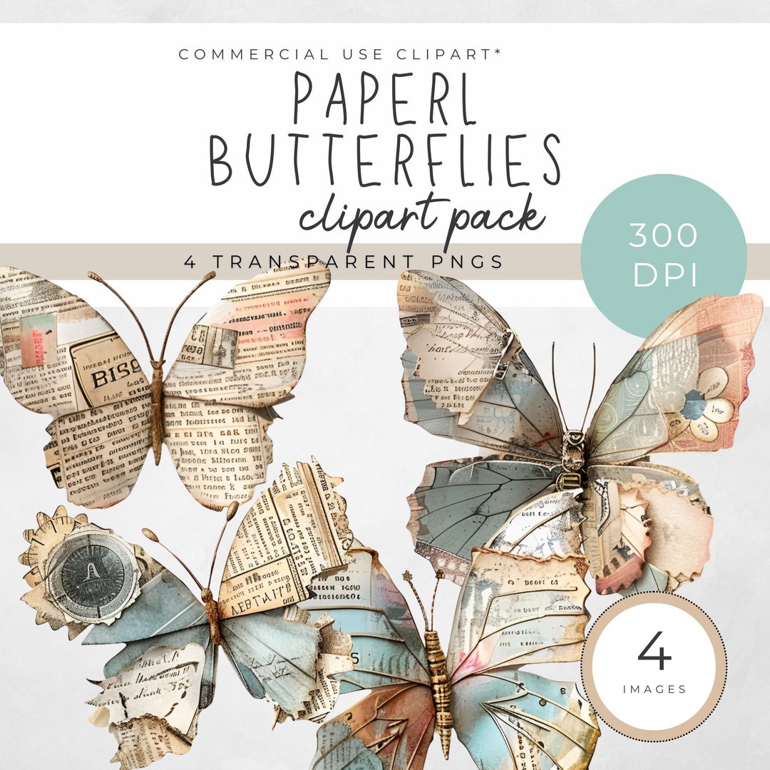 CLIPART Pack Vintage Paper Butterflies Ephemera Butterfly Stickers ...