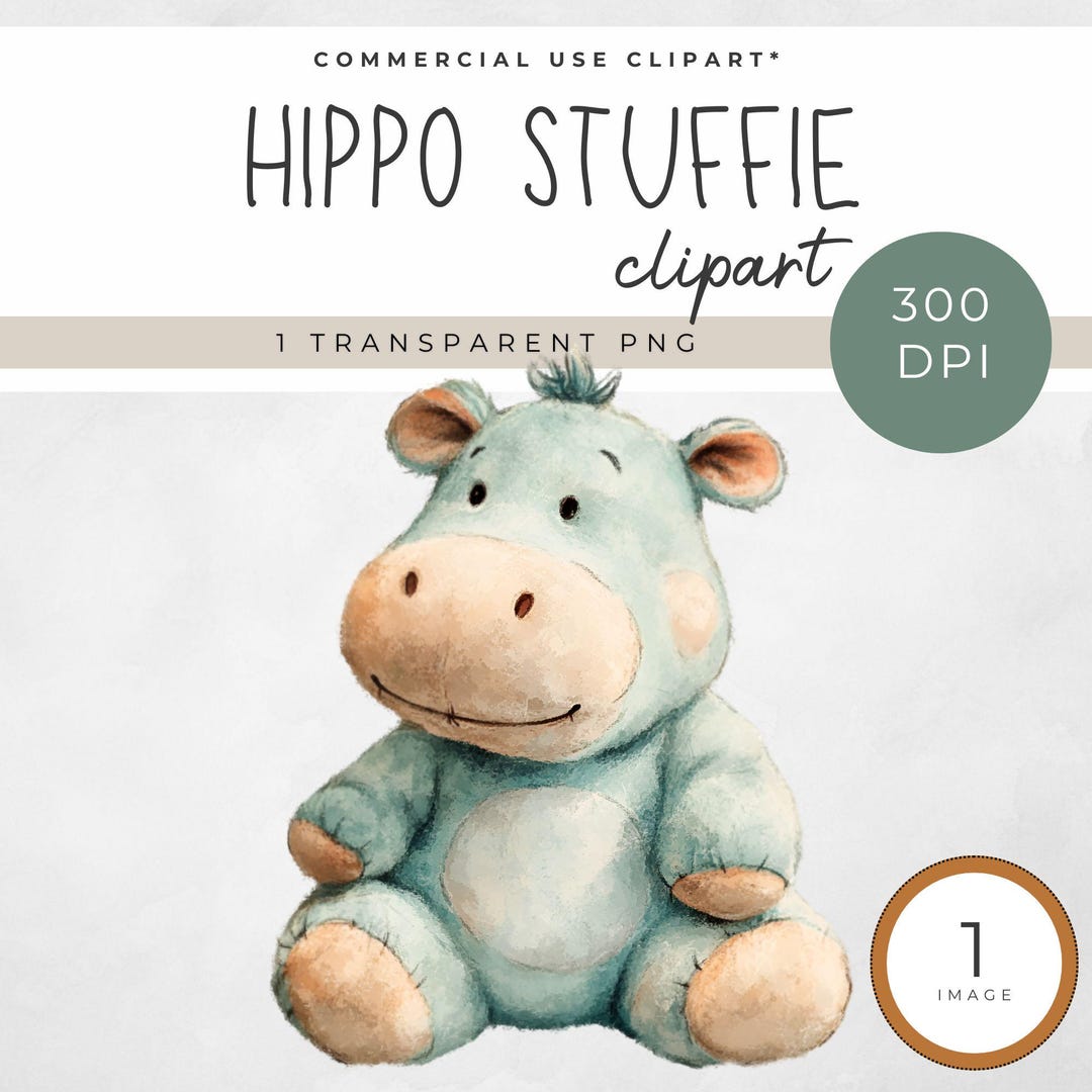 CLIPART Stuffed Toy Hippo Stuffie Baby Hippo Watercolor Childs Party ...