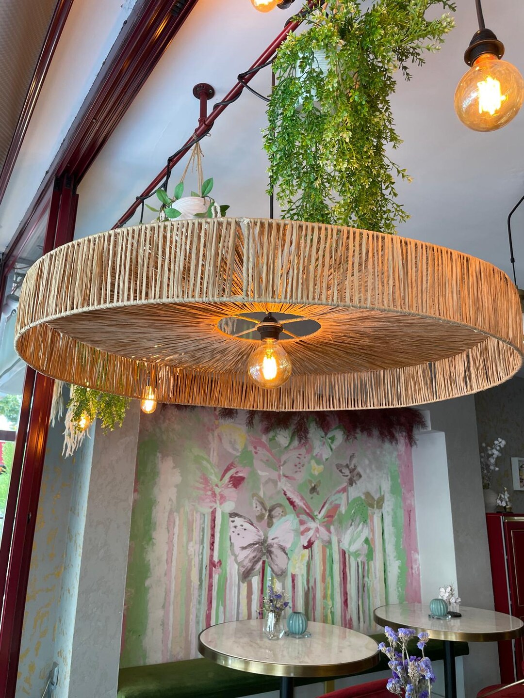 Boho Pendant Light , Raffia Pendant Light, Rustic Chandelier, Jute ...