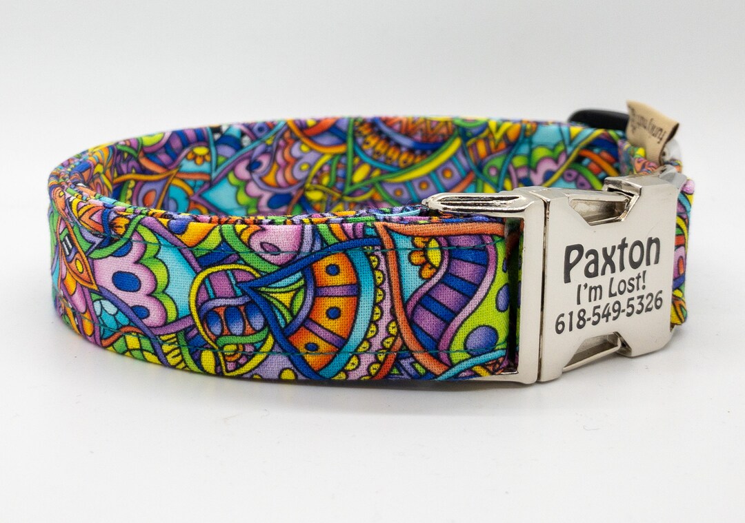 Boho Doodle Art Dog Collar- Personalization Optional - Etsy