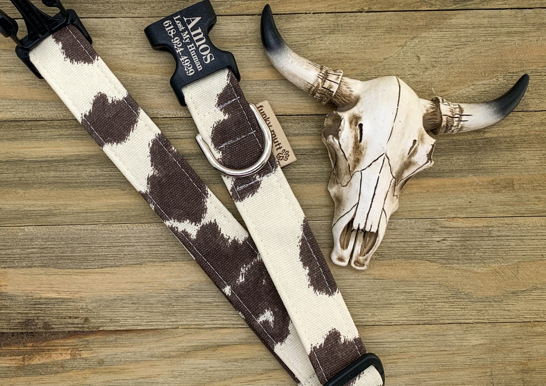 Cow Dog Collar- Western Dog Collar - Personalized Metal and Plastic ...