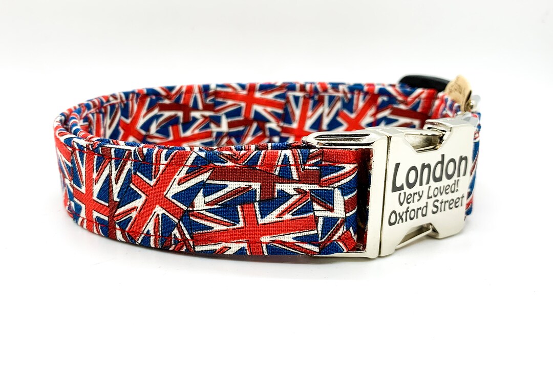 Union Jack Dog Collar: British Flag, Personalized Pet ID, Washable ...
