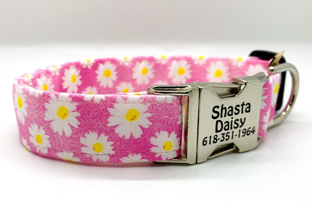 Pink White and Yellow Daisies - Dainty Girl Collar - Pet Identification ...