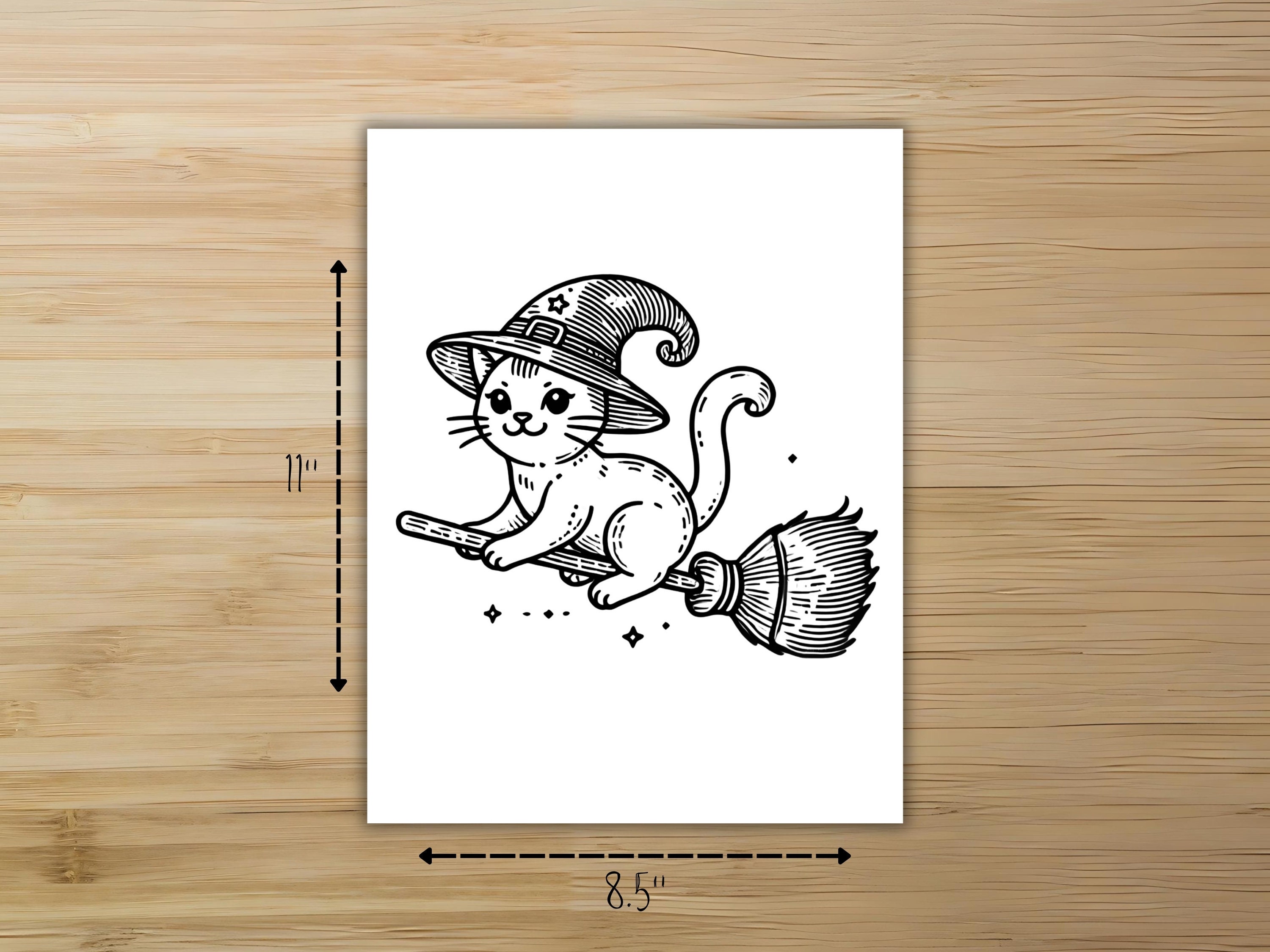 Halloween Witch Cat Coloring Page Printable for Kids and Adults Spooky ...