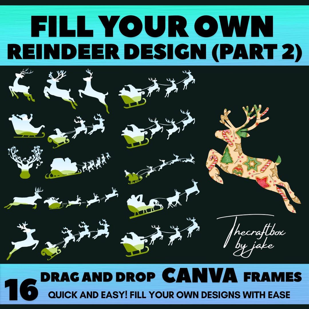 Festive Reindeer Canva Frame Bundle Part 2 | Editable Template | 16 ...