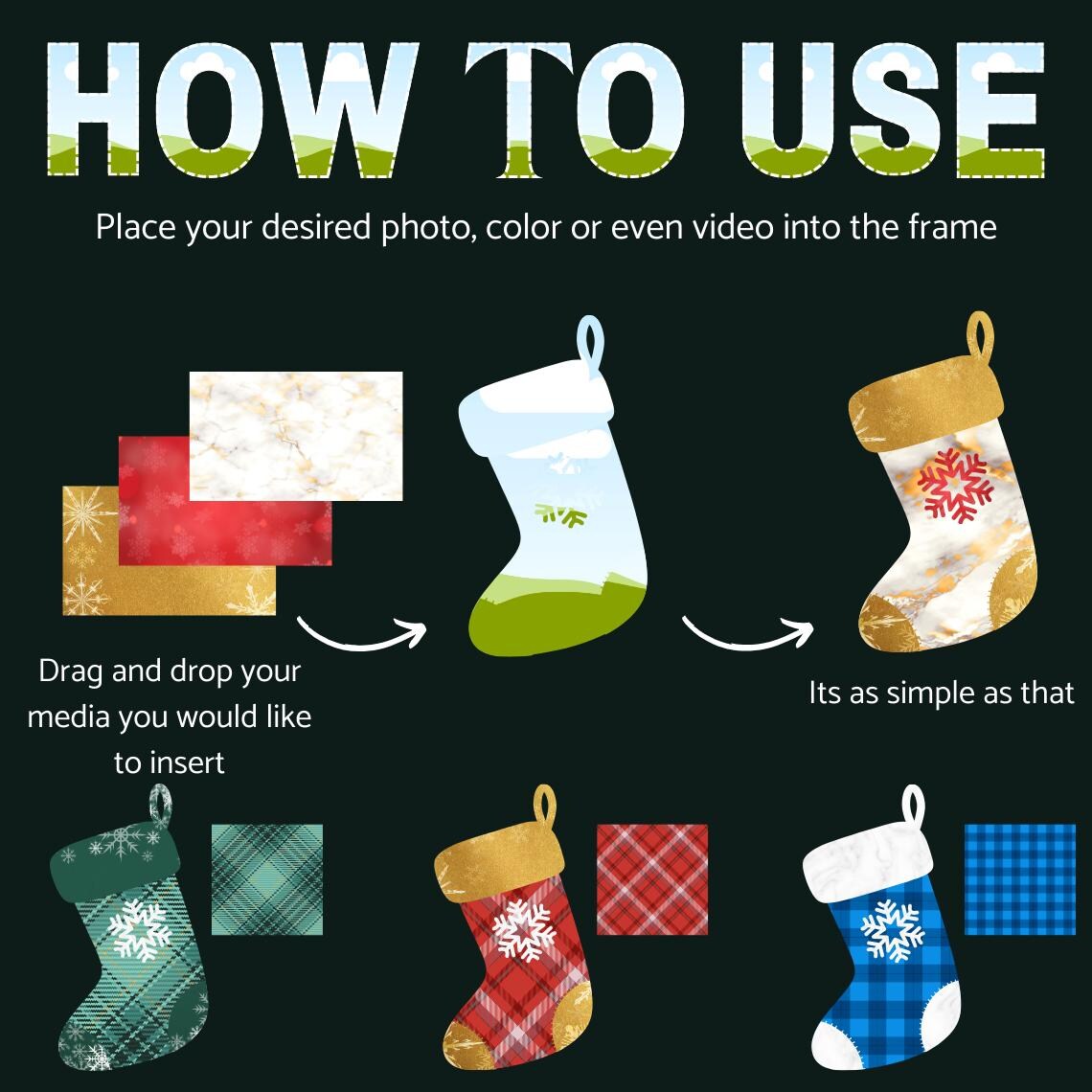 Christmas Stockings Canva Frame Bundle Part 2, Editable Template, 10 ...