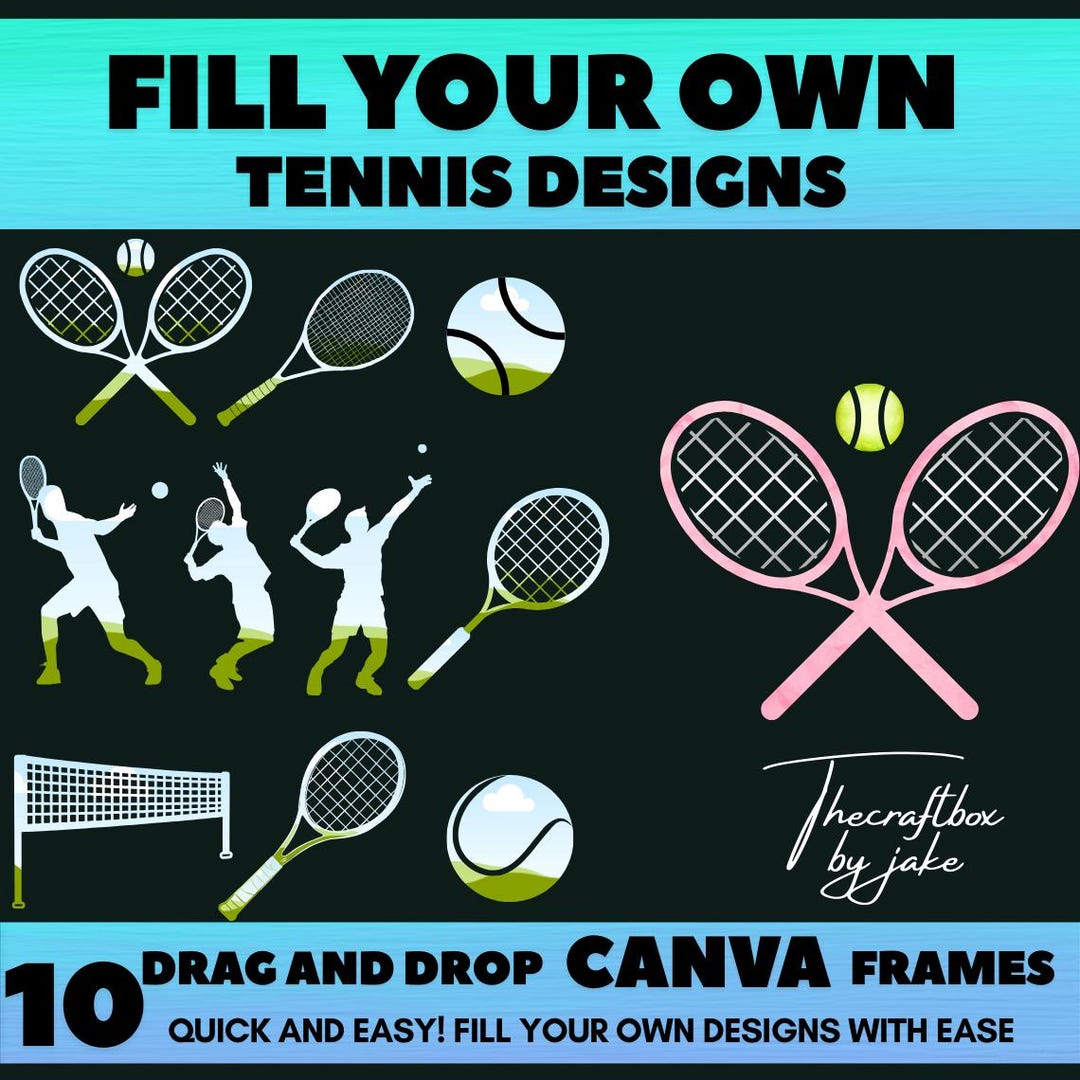Tennis Canva Frames Bundle, Create Your Own Sport Frames, Tennis Racket ...