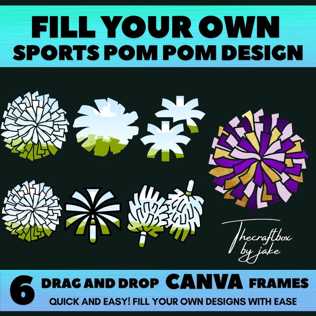 Cheerleader Pom Pom Canva Frames Bundle, 6 Drag & Drop Frames, Make ...