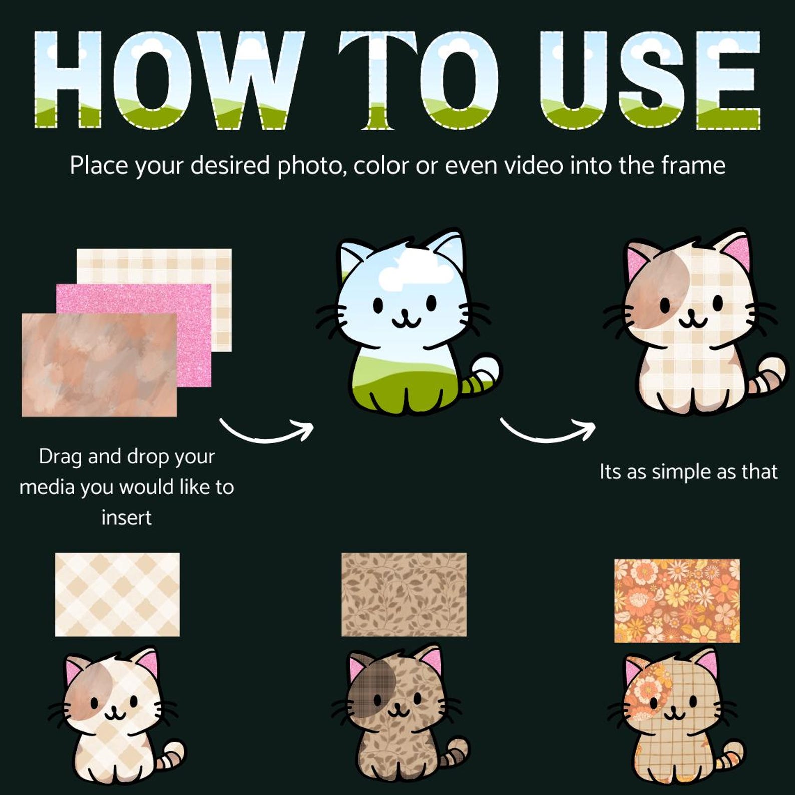 Cute Cat Canva Frames Bundle, 8 Drag & Drop Frames, Make Your Own PNG ...