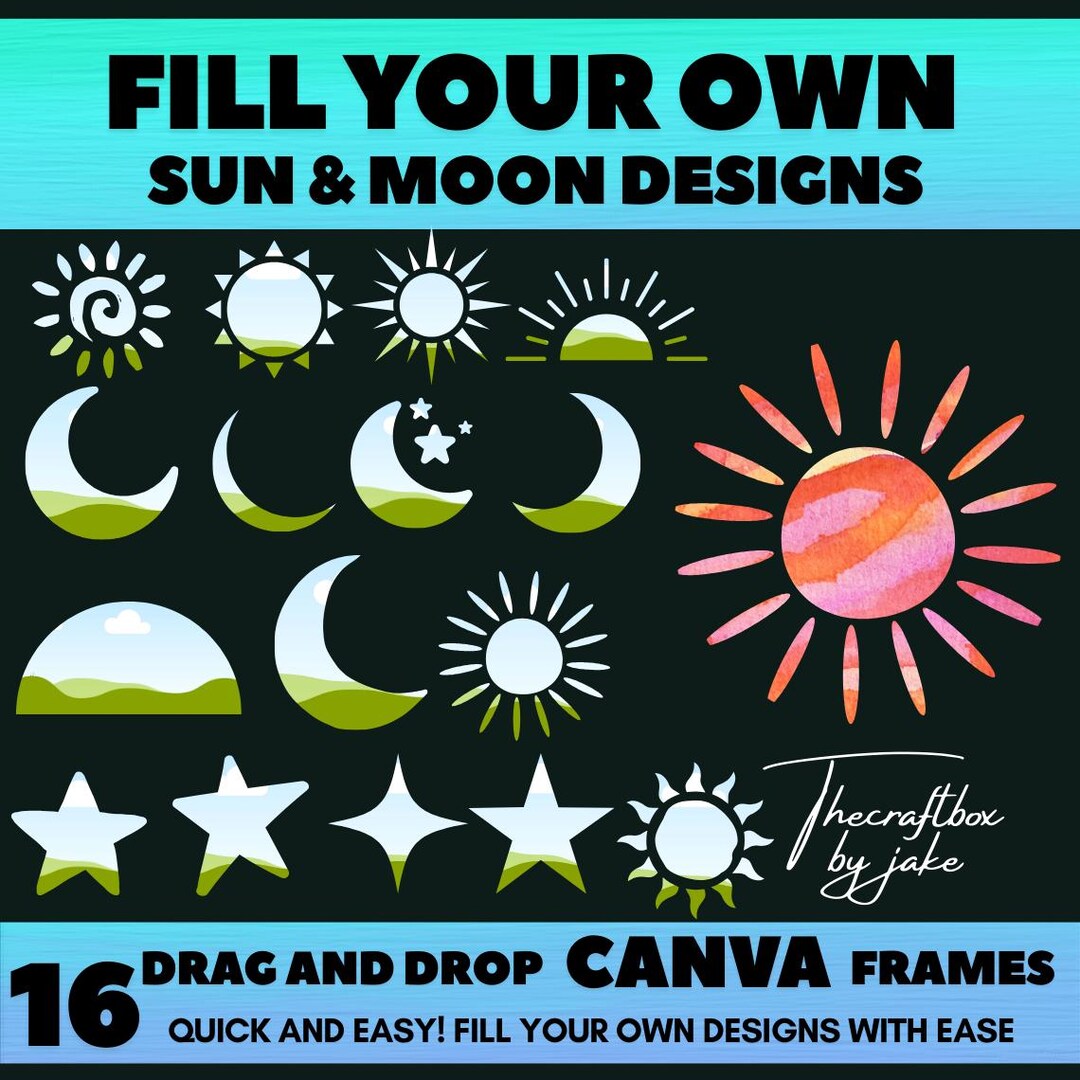 Sun and Moon Canva Frames Bundle | Editable Canva Templates | Drag and ...
