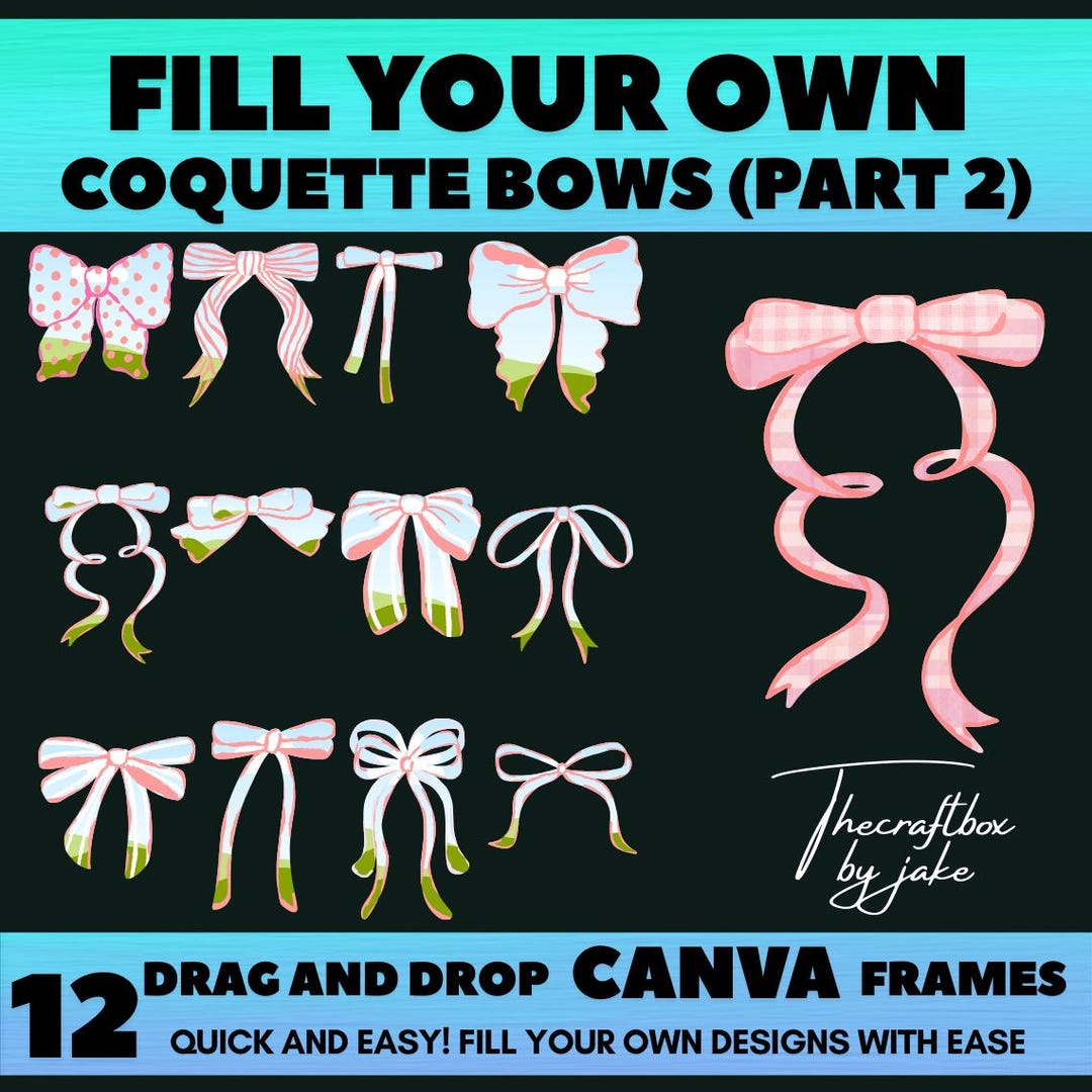 Trendy Coquette Bows Canva Frames Bundle Part 2, 12 Drag & Drop Frames ...
