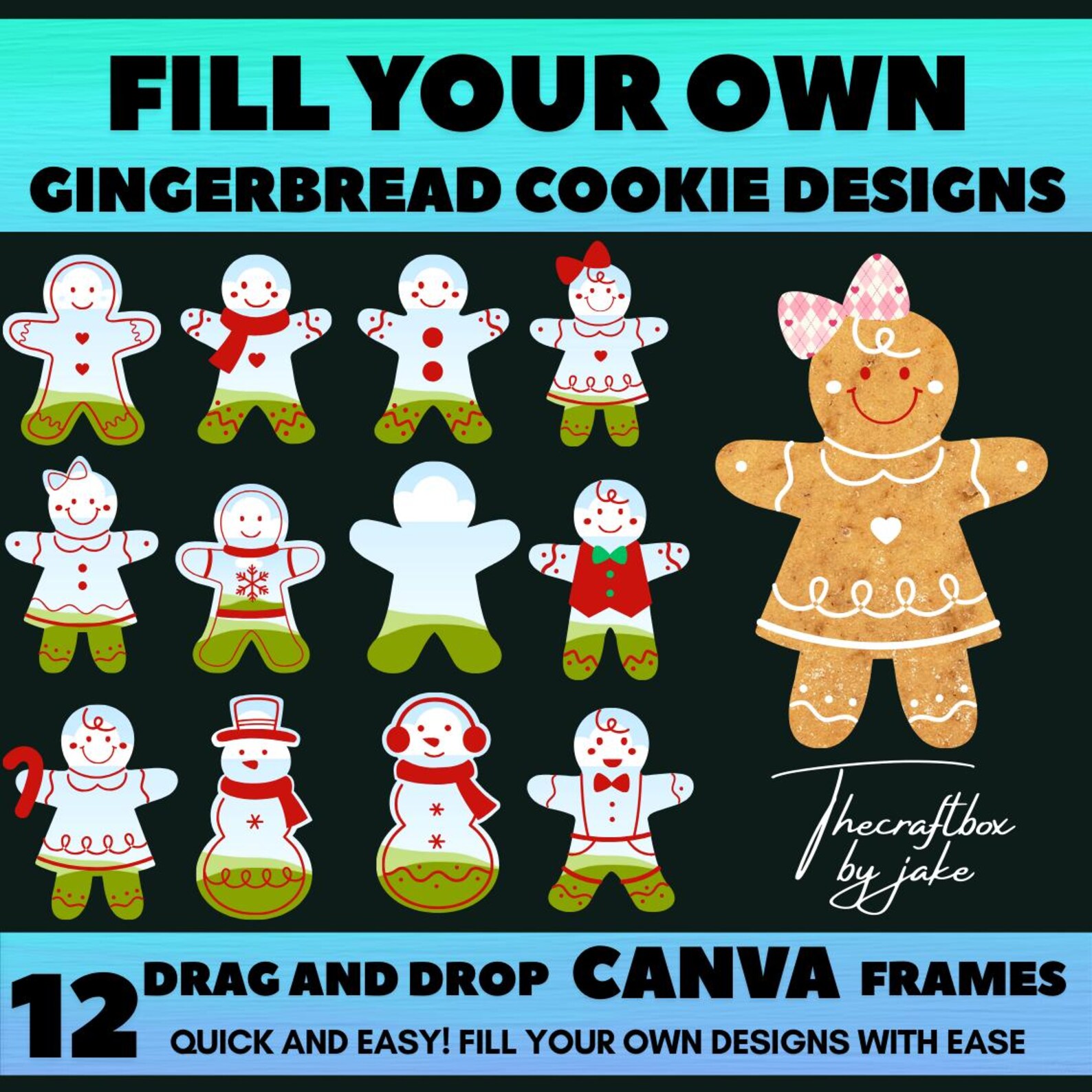 Christmas Gingerbread Cookie Canva Frames Bundle, Create Your Own ...