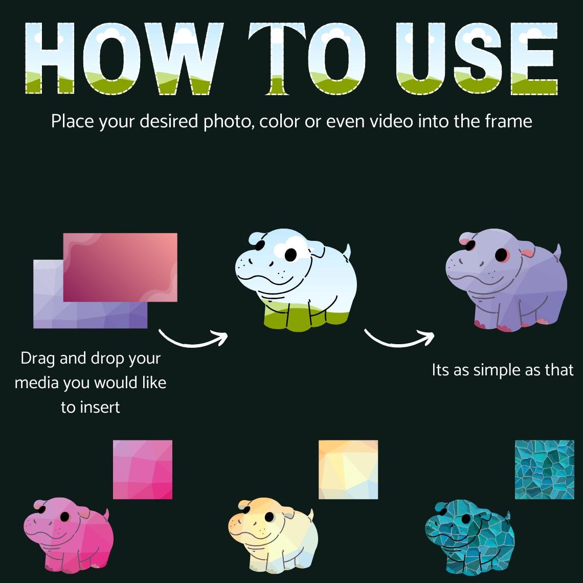 Baby Hippo Moo Deng Canva Frames Bundle, Create Your Own PNG, 10 Drag ...