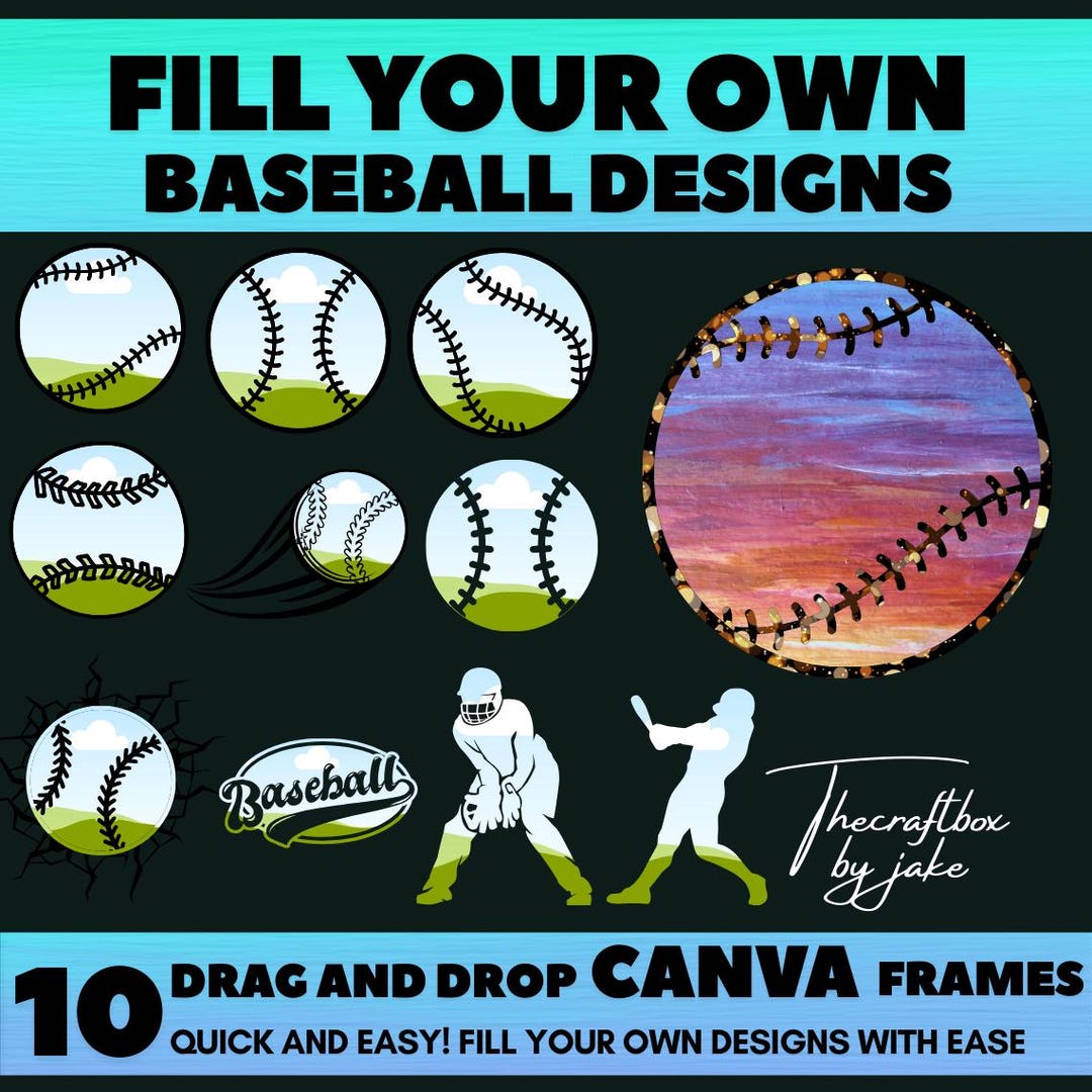Baseball Canva Frame Bundle | Editable Template | Custom Baseball PNG ...