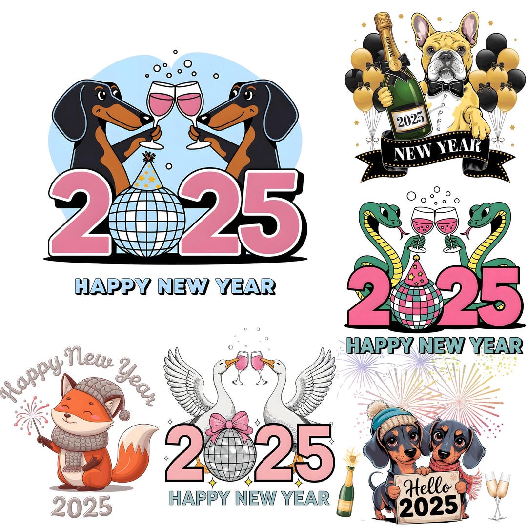 Happy New Year Animals Png, New Year 2025 Animal Png, Cute Dog, Cat ...