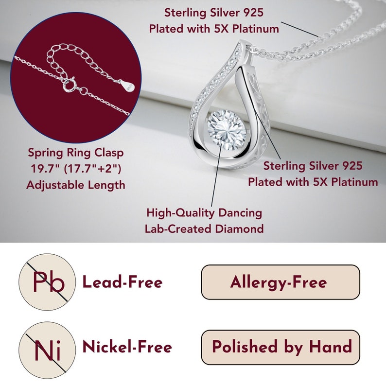 Tear Drop Necklace for Women With Brilliance in Motion, Chain S925 Sterling Silver Plated With ...