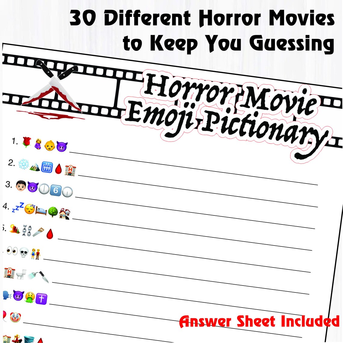 Horror Movie Emoji Pictionary, Halloween Printable Game, Scary Movie ...