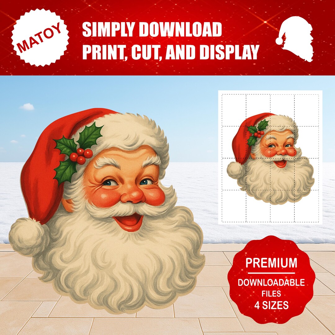 Vintage Santa Head Template | Printable Christmas Decor (digital ...