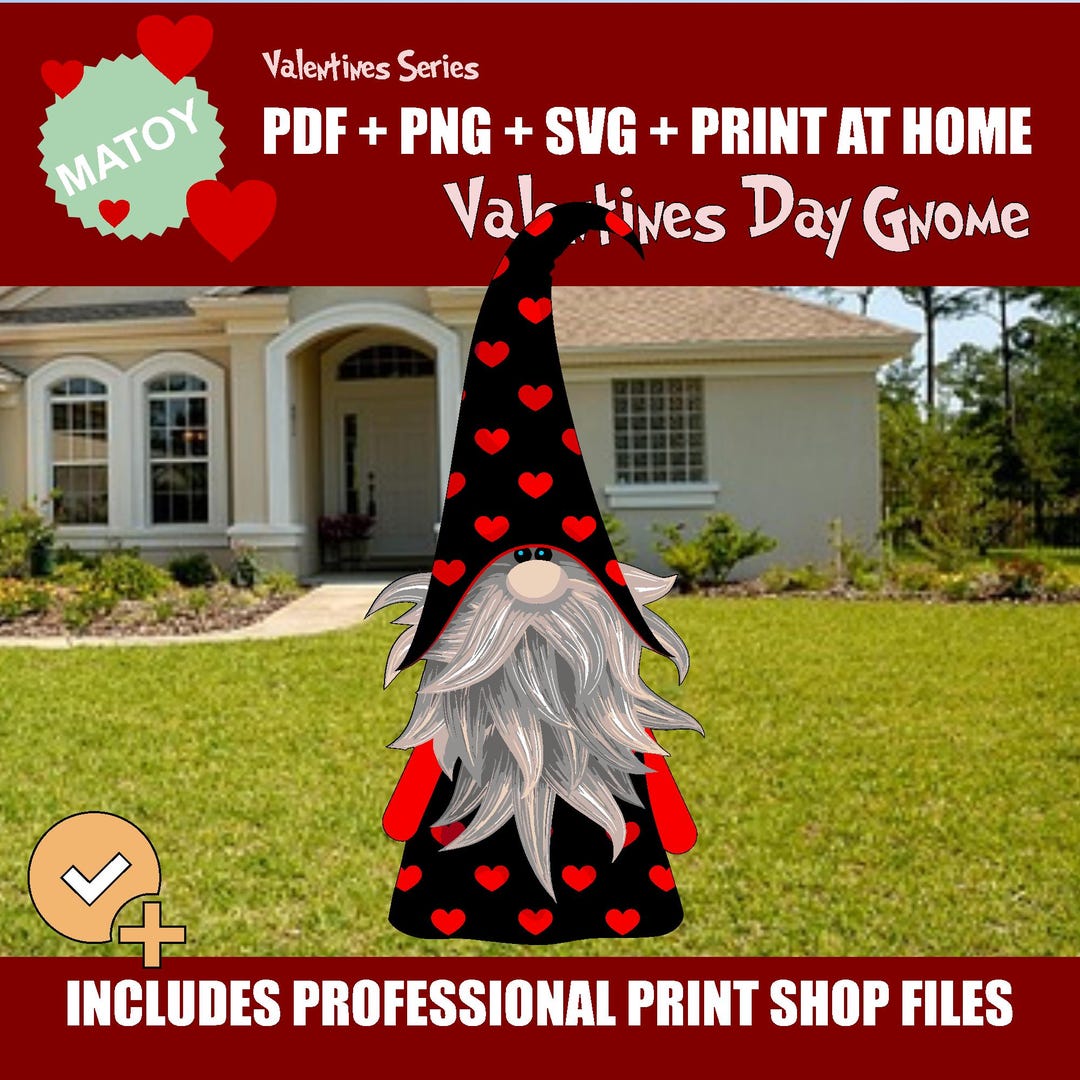 Valentines Day Gnome Yard Art Pattern | Full-color Printable and ...