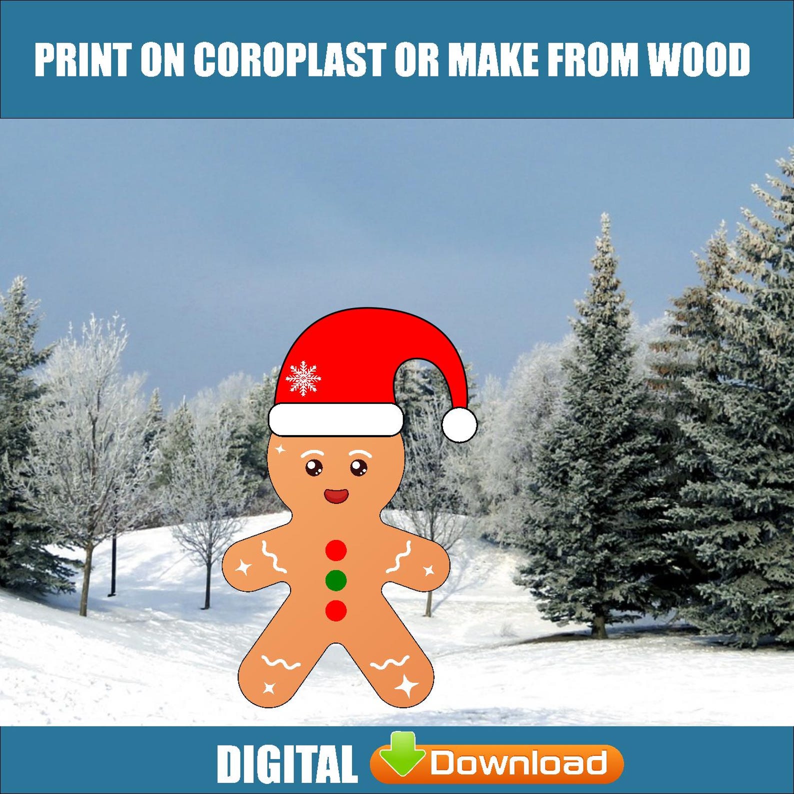 Gingerbread Man Christmas Decor Template | Life-size Printable (digital ...