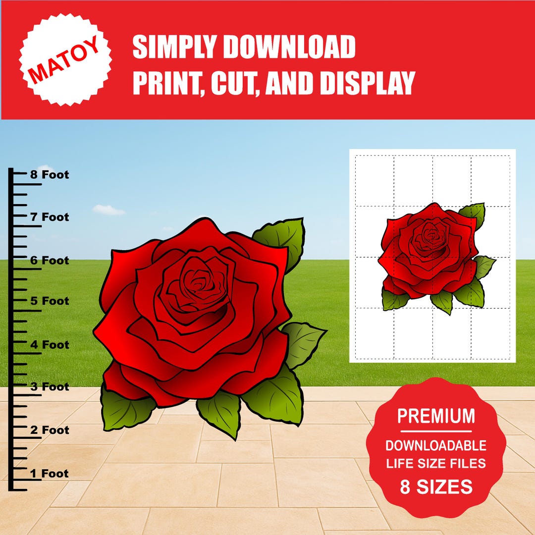 Red Rose Printable Decor | Full Color Rose Wall & Party Art | Romantic ...