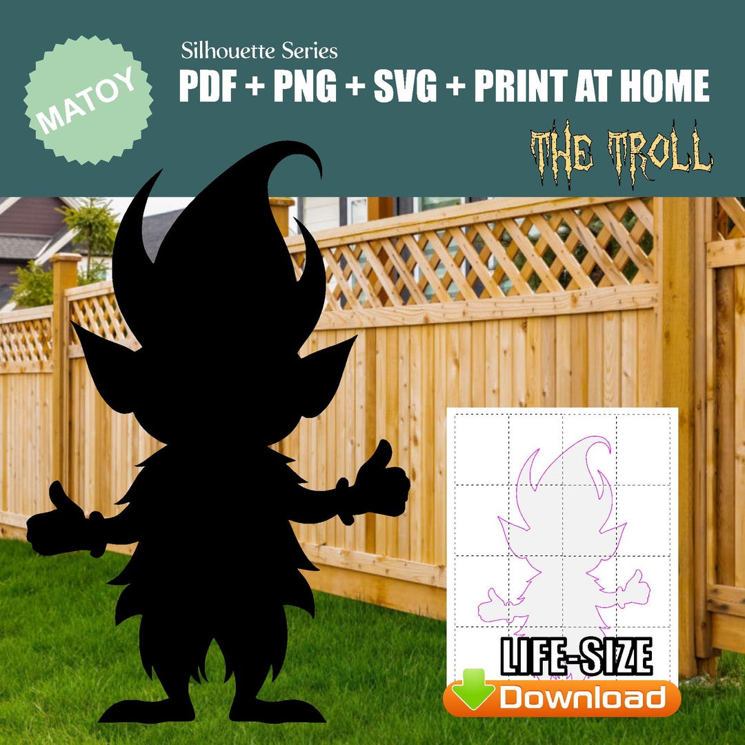 Troll Yard Art Pattern | Trace & Cut Silhouette Stencil | Outdoor DIY ...