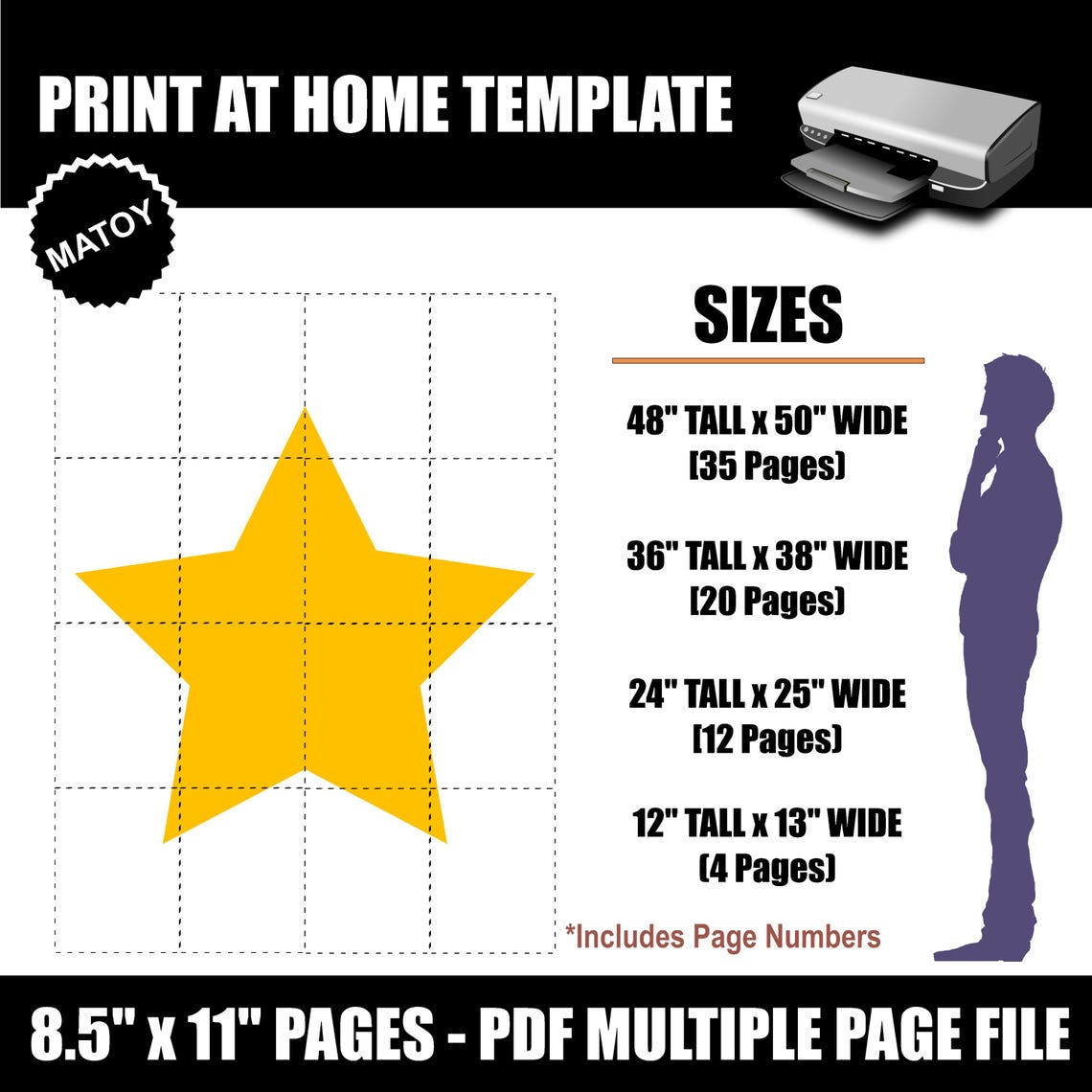 Gold Star Template Christmas Party and Wall Decor | Printable Life-size ...