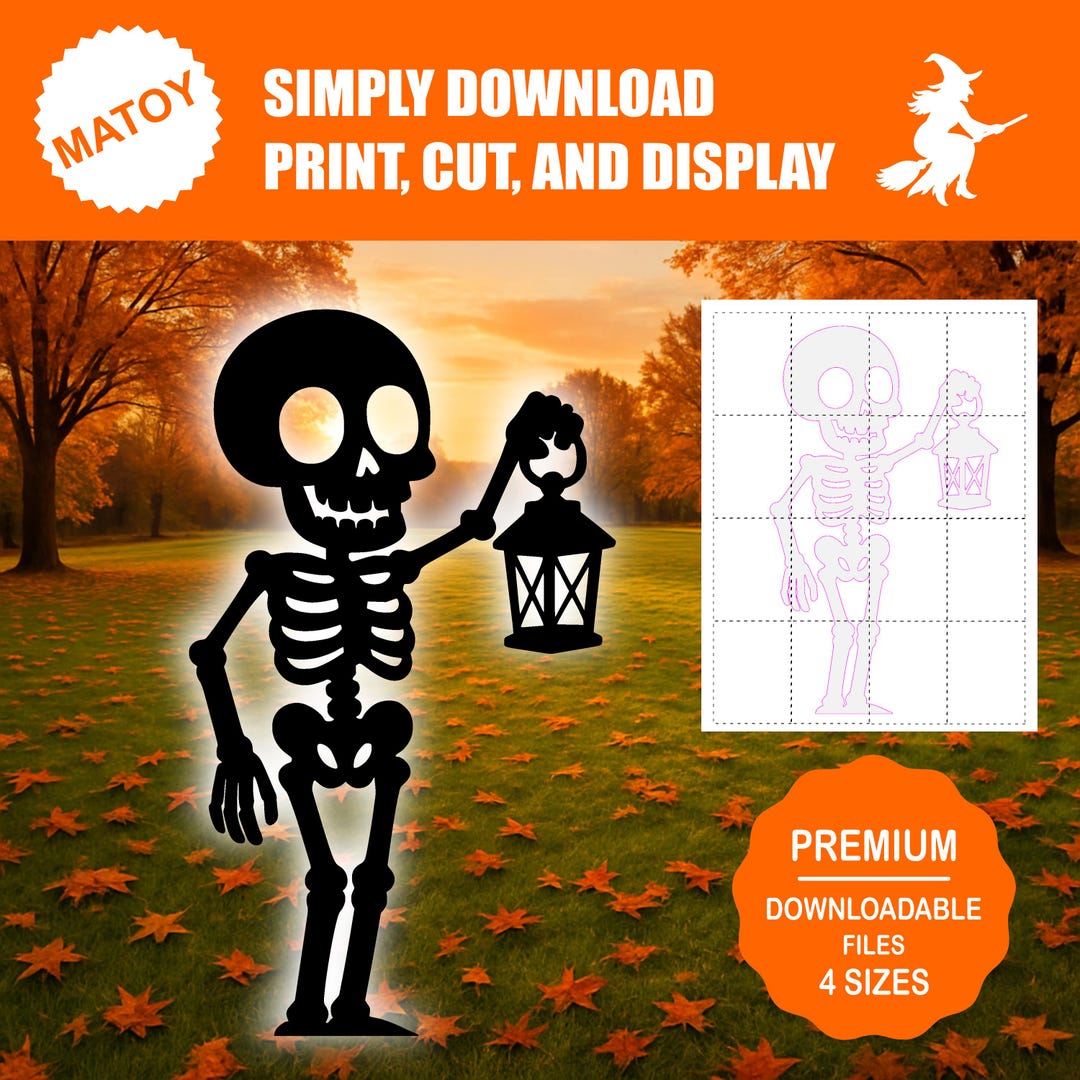 Skeleton Lantern Halloween Silhouette | Printable Trace & Cut Pattern ...